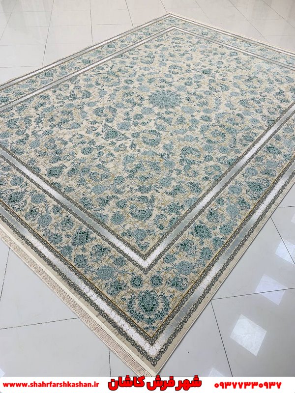 فرش سبز مدرن 1200 شانه طرح کلاسیک ترمه ای | شهر فرش کاشان