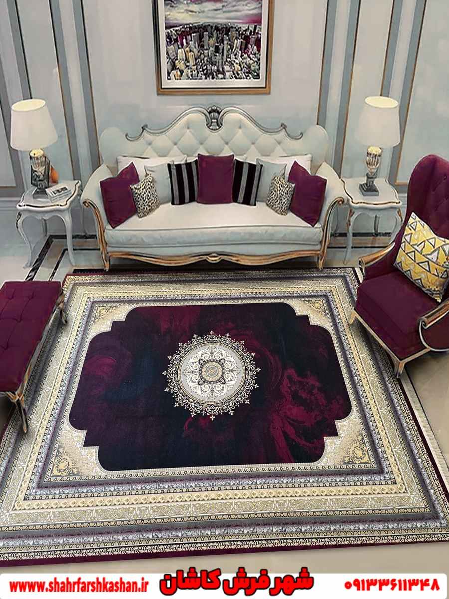فرش زرشکی 1200 شانه وینتیج طرح آریا | فرش کاشان