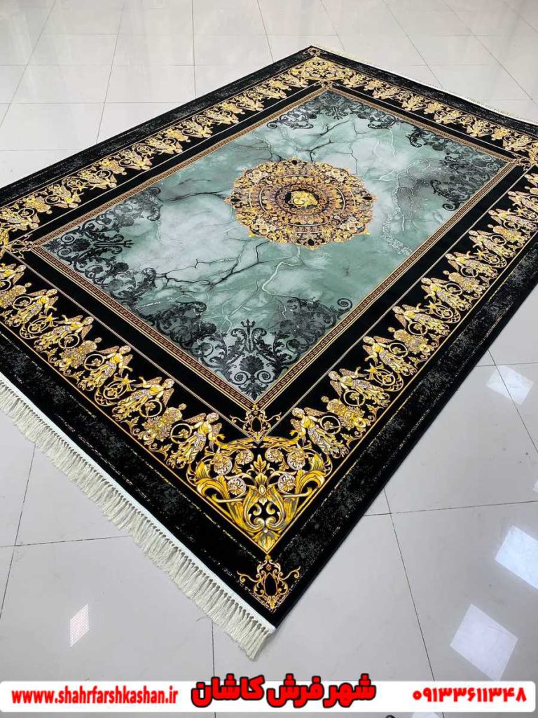 فرش طوسی سبز مدرن 1200 شانه طرح لنین | شهر فرش کاشان